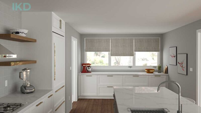 Open-concept IKEA Kitchen with Storage Space for Equipment